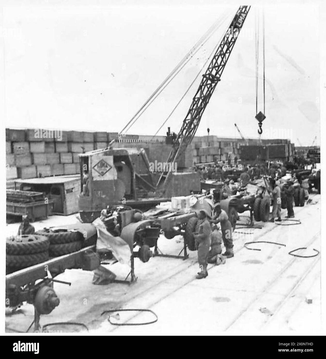 AMERICAN LORRIES ARRIVE IN THE MIDDLE EAST - A line of lorries being ...