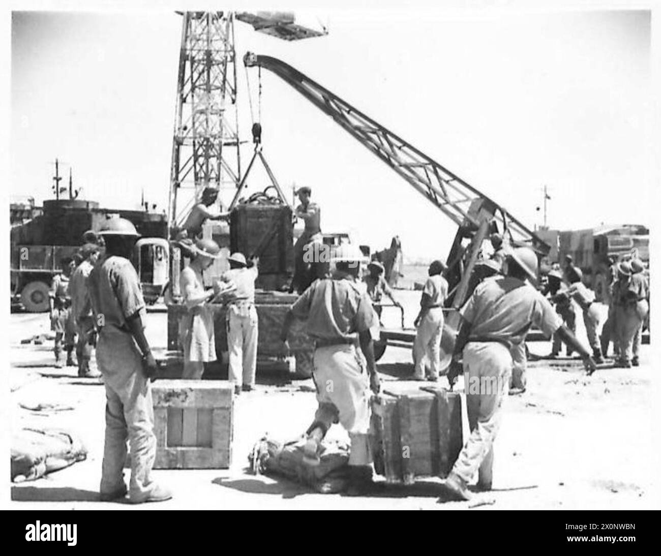 THE CAPTURED BASE OF AUGUSTA - White and coloured Pioneers unloading ...