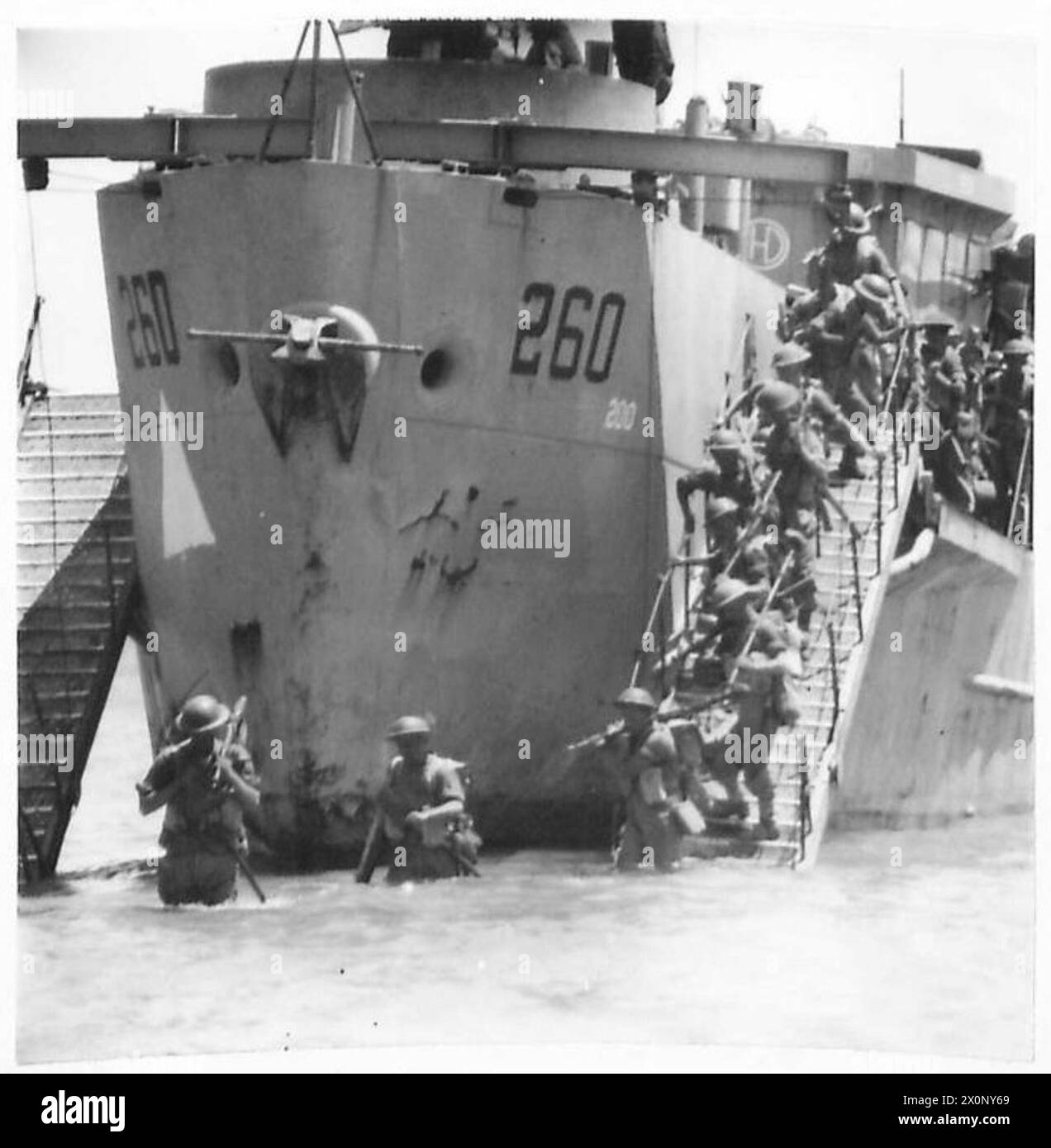 INVASION OF SICILY : FIRST PICTURES - Infantry coming down the steps ...