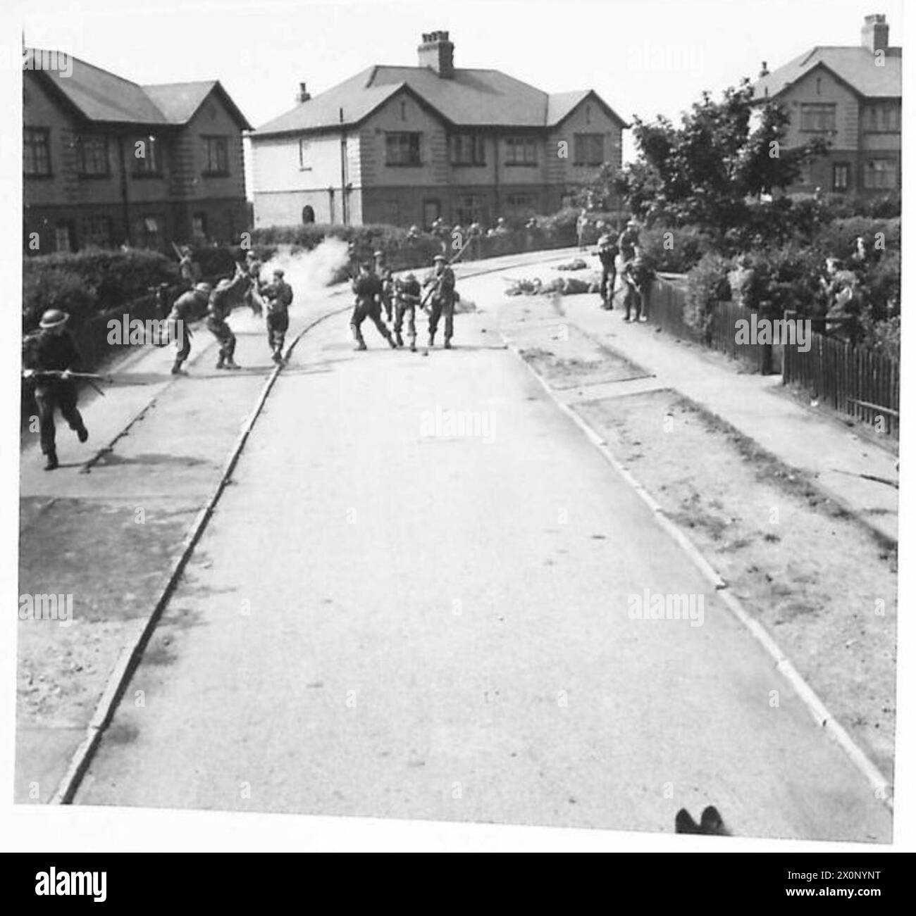 Photograph shows street fighting during a Home Guard exercise in the ...