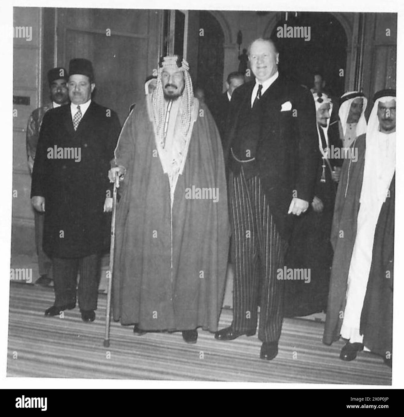 KING IBN SAUD VISITS BRITISH EMBASSY IN CAIRO - Taken on the steps of the British Embassy, this ...