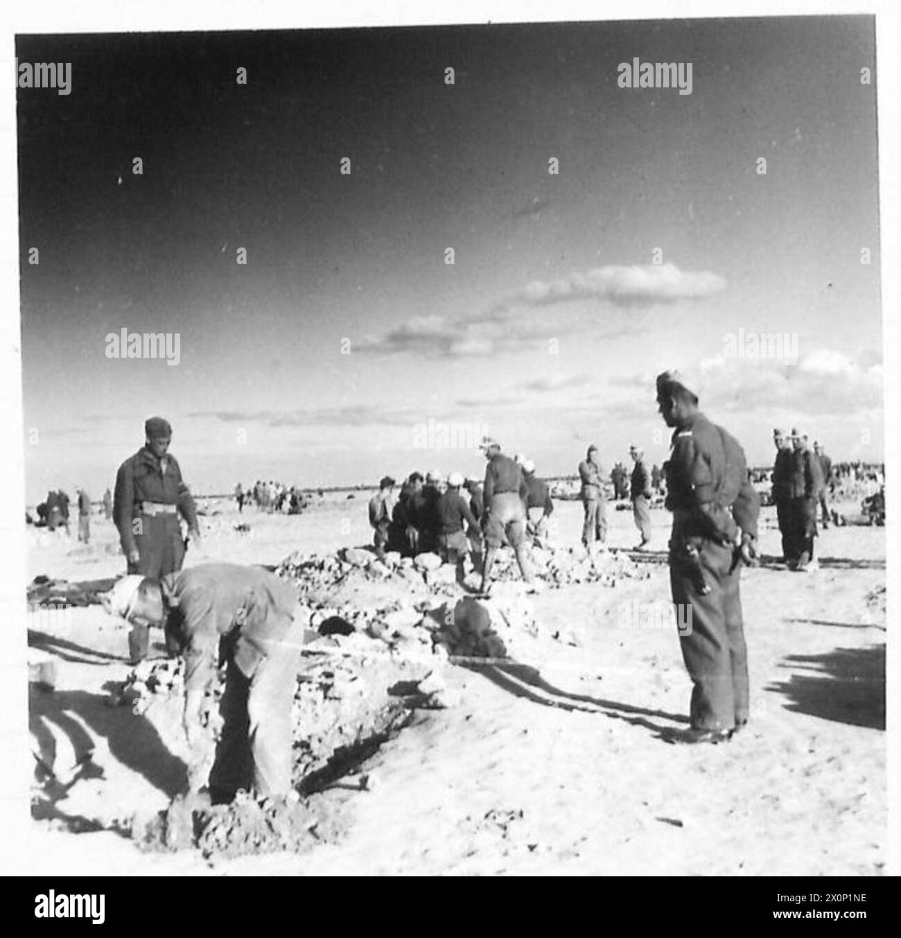 German prisoners dig trenches under guard of Military Police from the ...