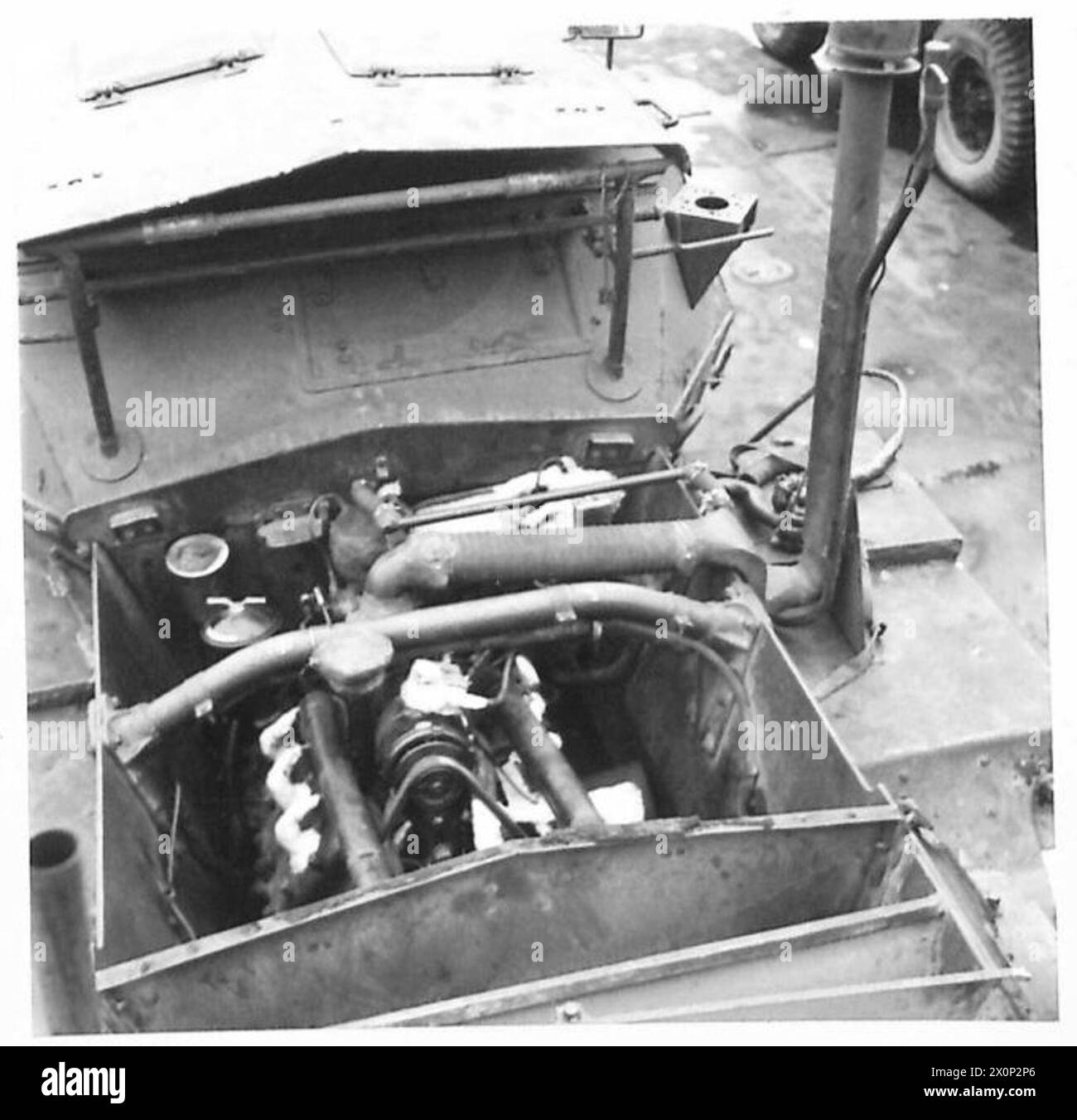 Ford Lynx scout car engine showing air intake and ventilation during ...