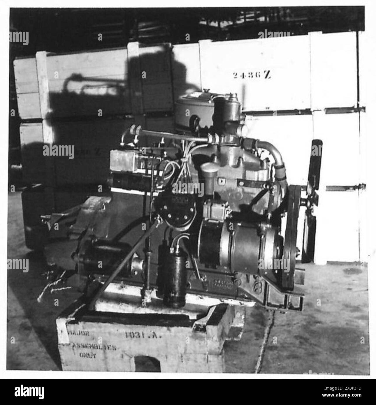 CENTRAL ORDNANCE DEPOT, DERBY - Humber engine on cradle Photographic ...