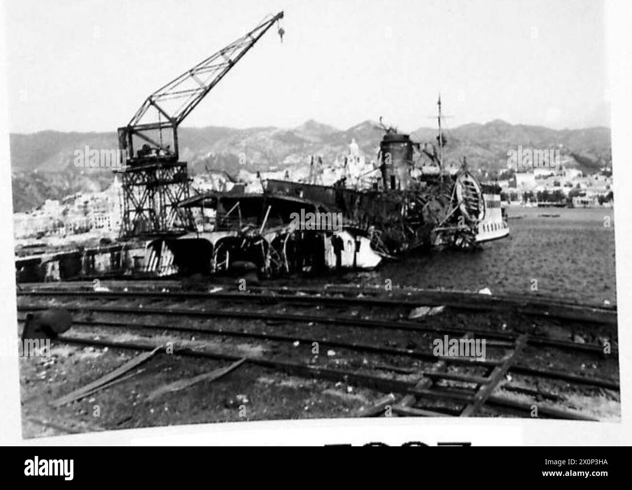 8TH ARMY ENTERS MESSINA - A sunken ferryboat in the harbour. Image ...