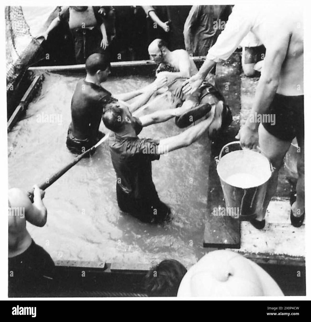 Photographs document the 'Crossing the Line' ceremony aboard a troop ...