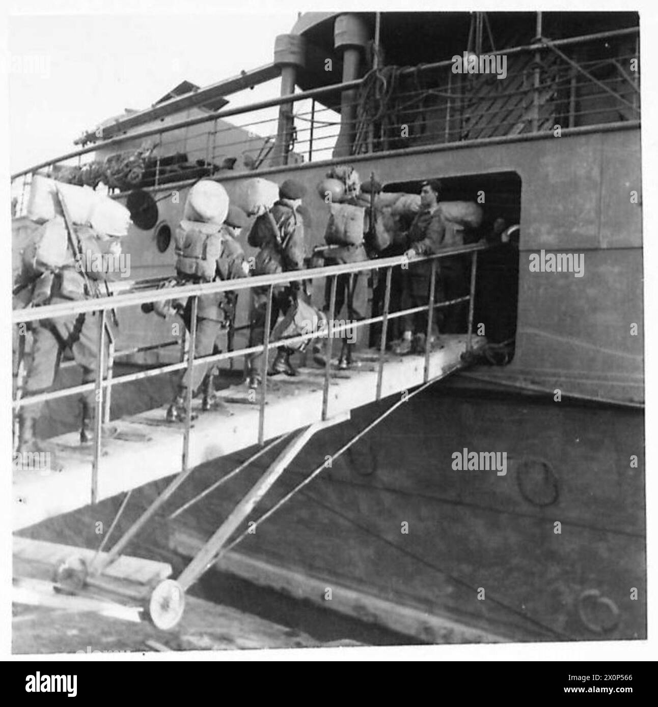 Photograph shows British paratroops embarking at the port of Piraeus ...