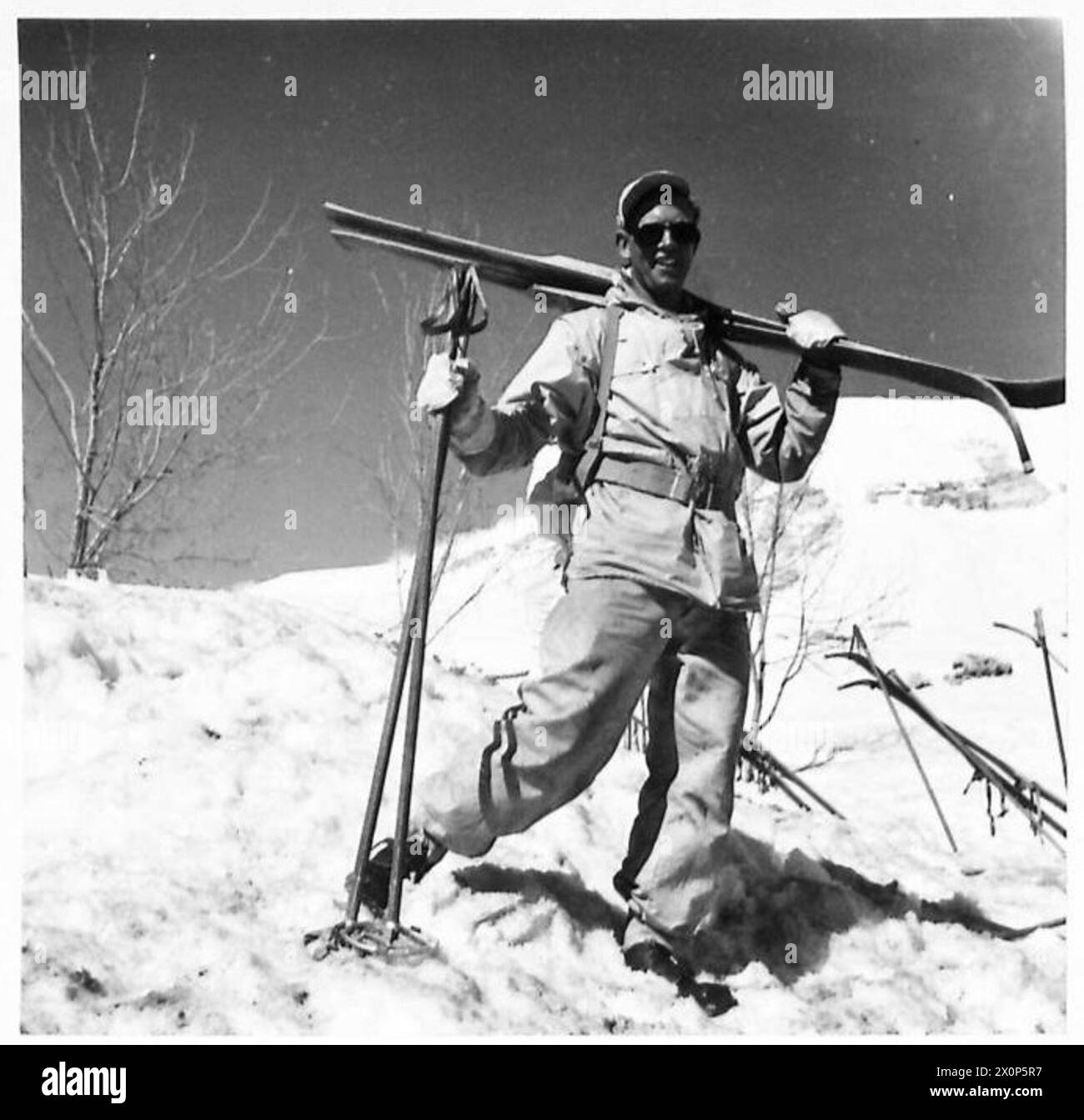 SKI TROOPS IN TRAINING - A ski soldier, after a hard exercise, returns ...