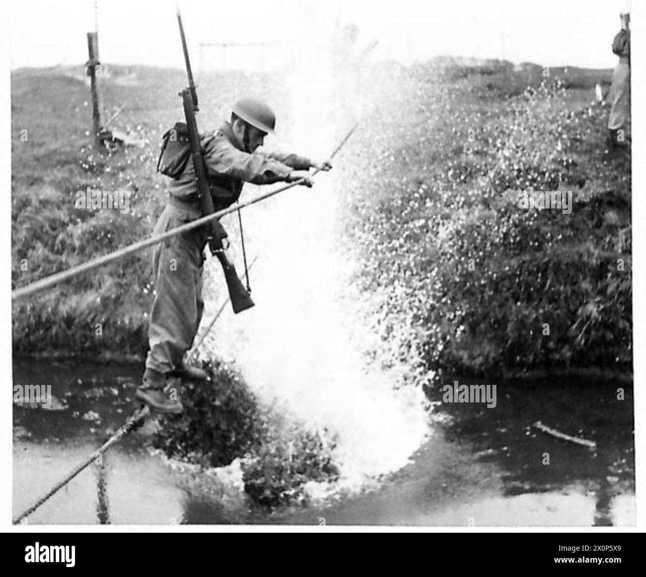 DESERT TRAINING IN LANCASHIRE - Crossing a wire rope bridge, with ...