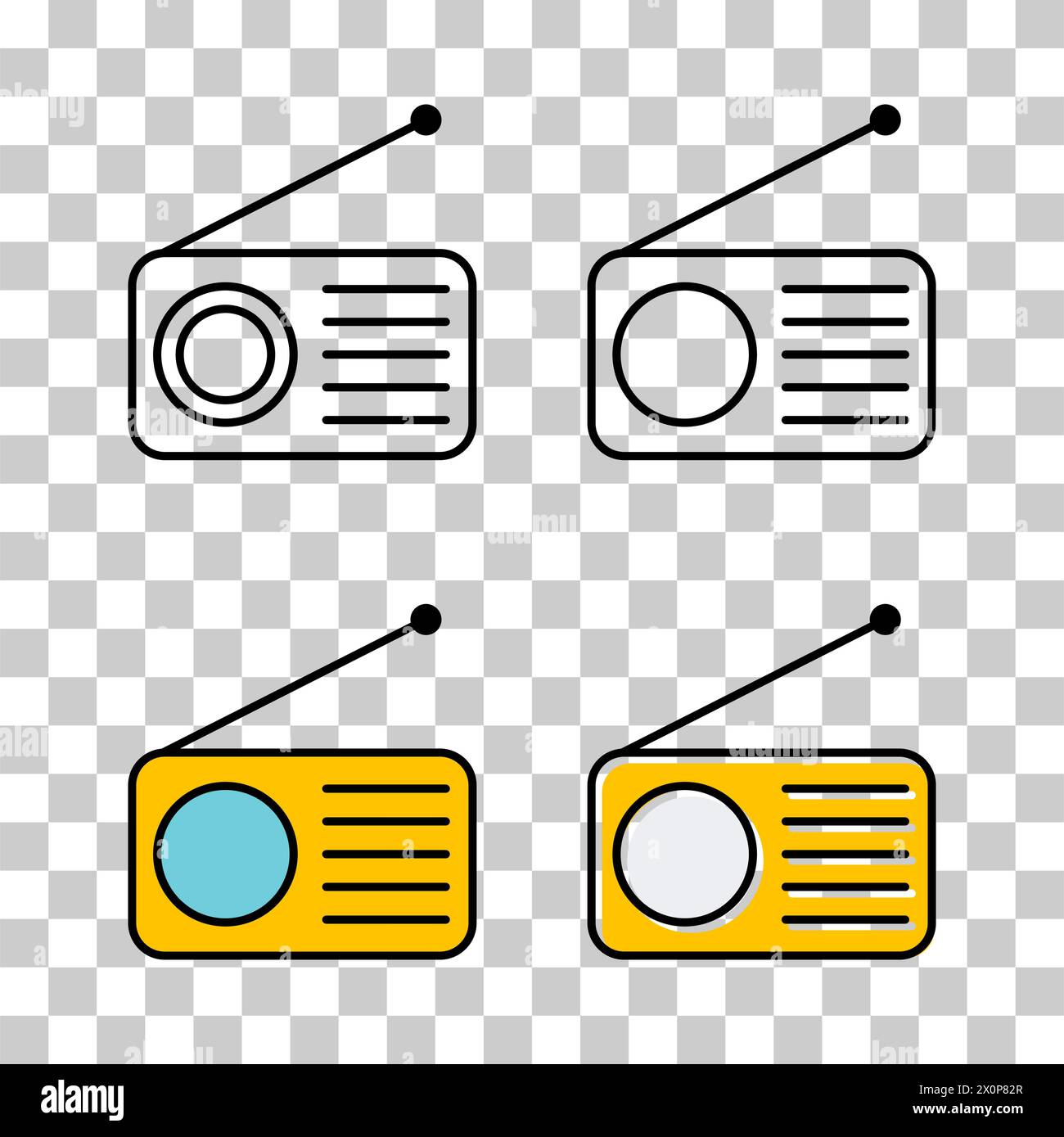 Set of Retro radio station icon, flat isolated music sound media button ...