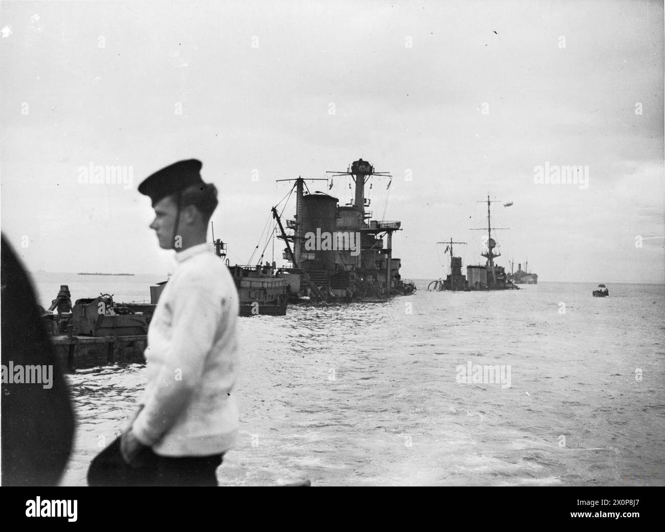 In June 1944 at Ouistreham, Gooseberries, lines of block ships ...