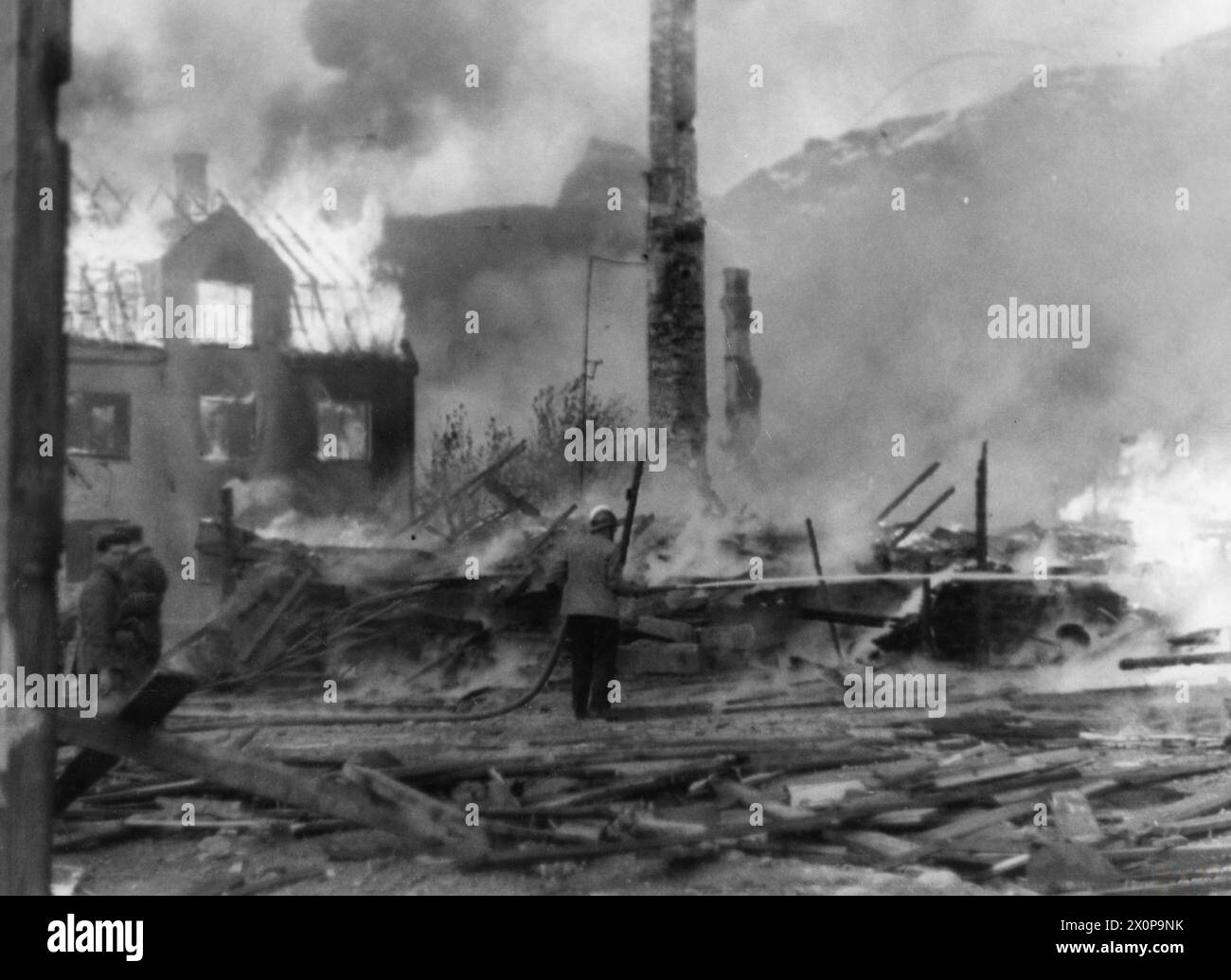 THE GERMAN INVASION OF NORWAY, 1940 - Norwegian firefighters tackle ...