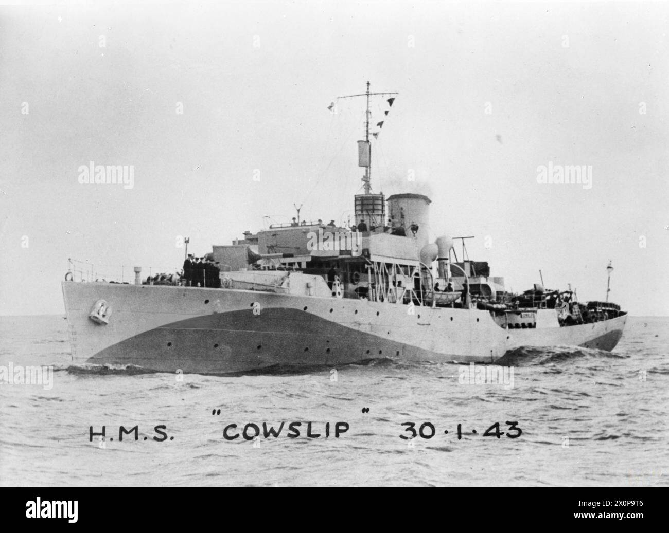 HMS COWSLIP, BRITISH FLOWER CLASS CORVETTE. 30 JANUARY 1943, AT SEA ...