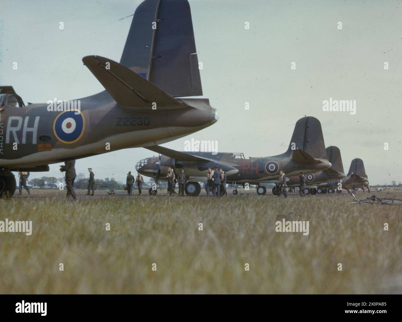 Douglas Boston Mark III bombers of No. 88 Squadron RAF are lined up at ...