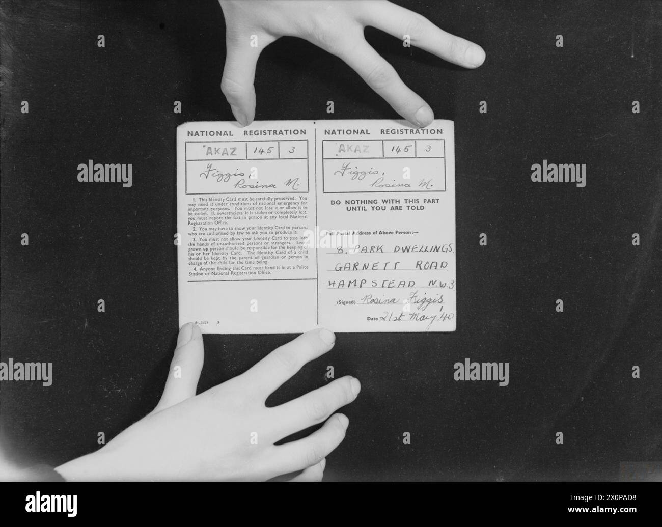 View of the inside of a National Registration Identity Card issued in ...