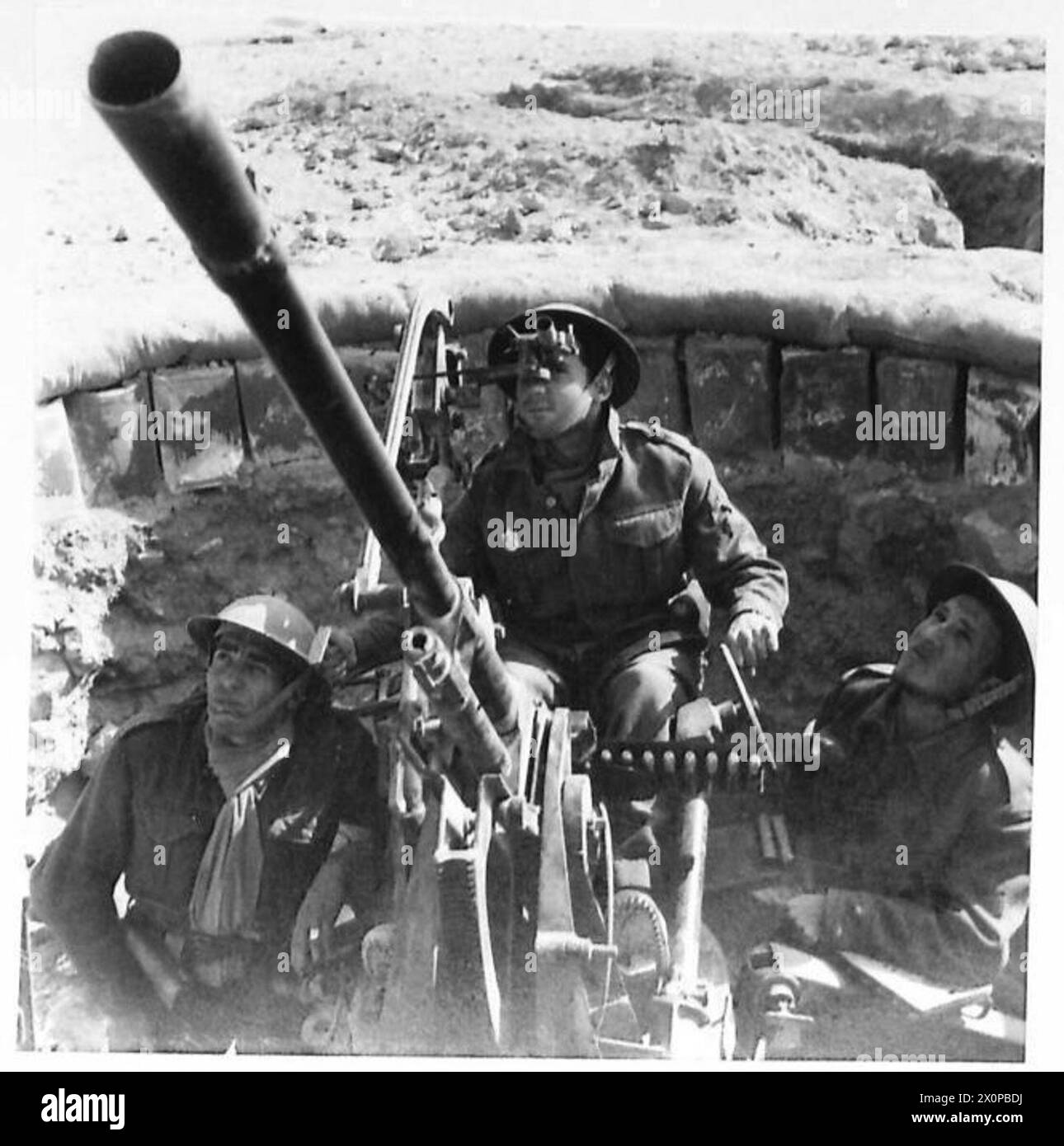 A Free French anti-aircraft crew operates a captured Italian Breda 20 ...