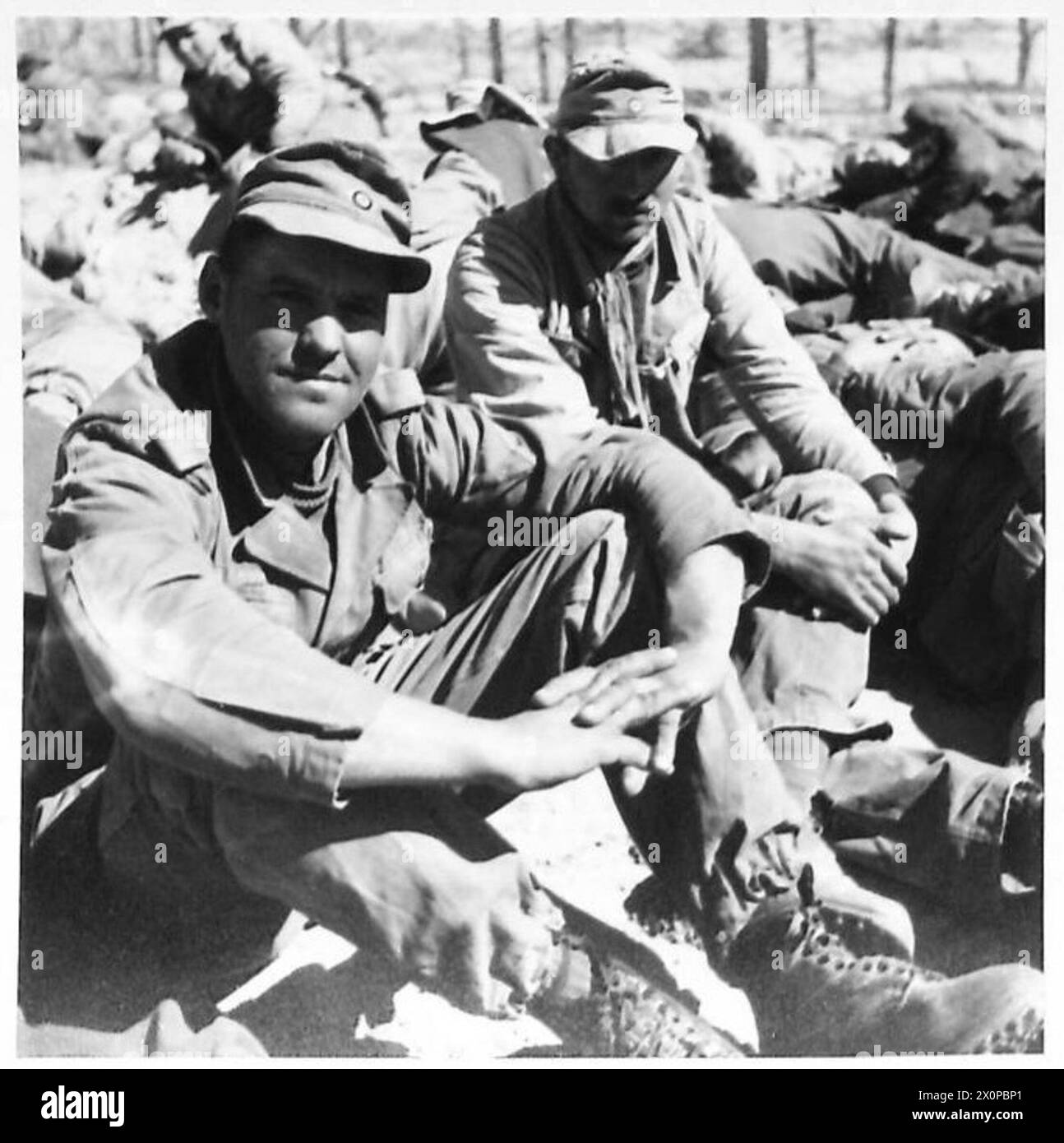 The British First Army captures German soldiers during the advance in ...