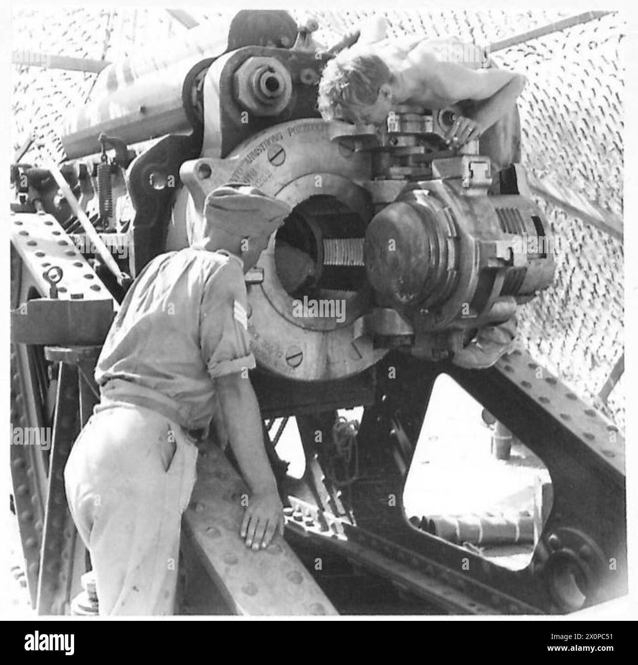 Captured coastal gun at Gornalunga near Gatania, showing the breech ...