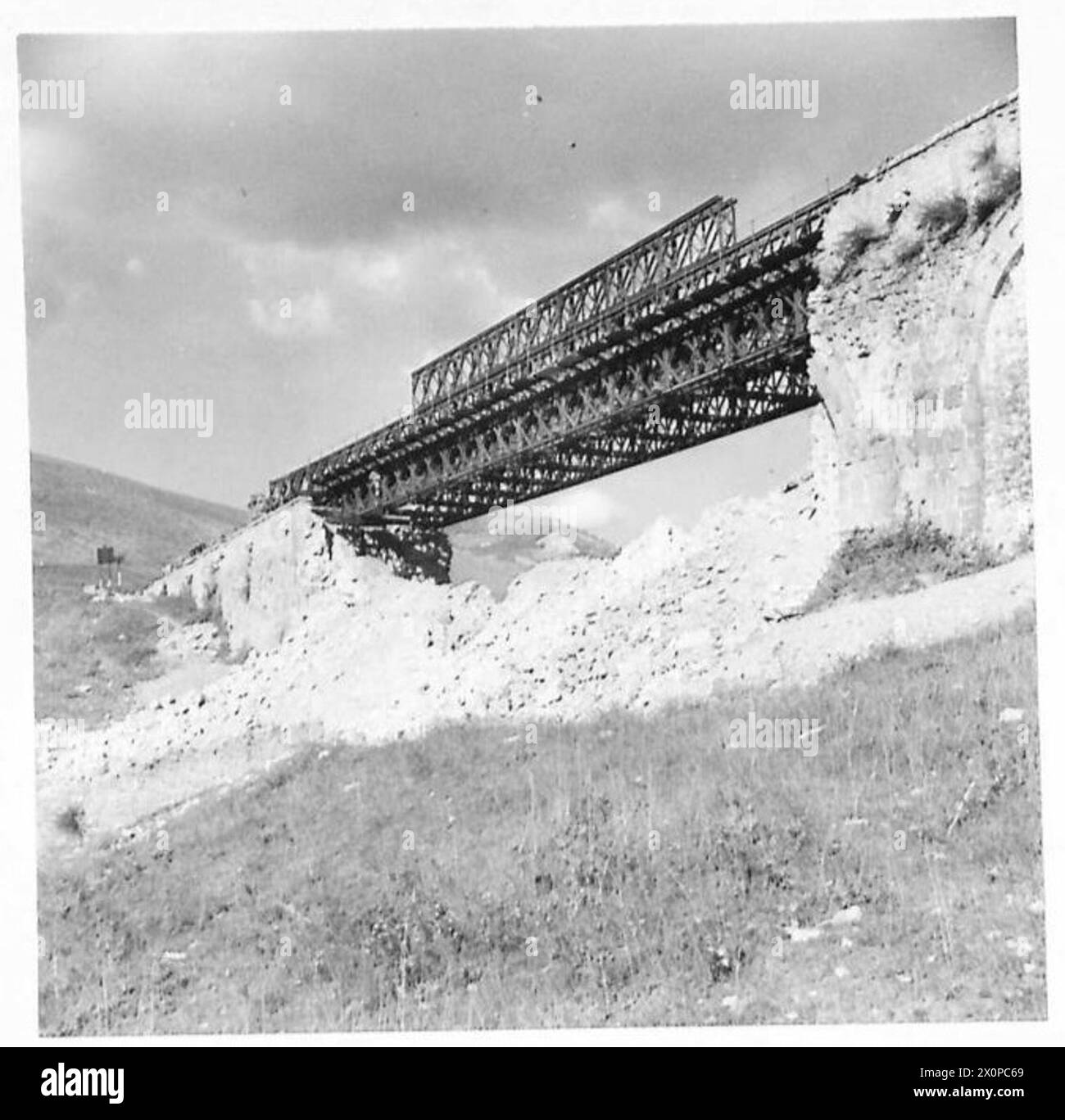 THE BAILEY BRIDGE - General view of the bridge as it sinks into its ...
