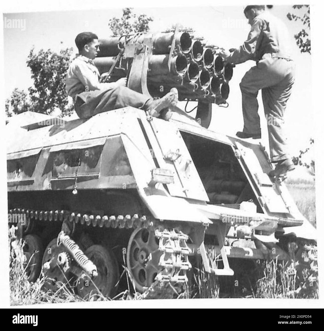 A German Nebelwerfer artillery piece is captured at Poggio Renatico on ...