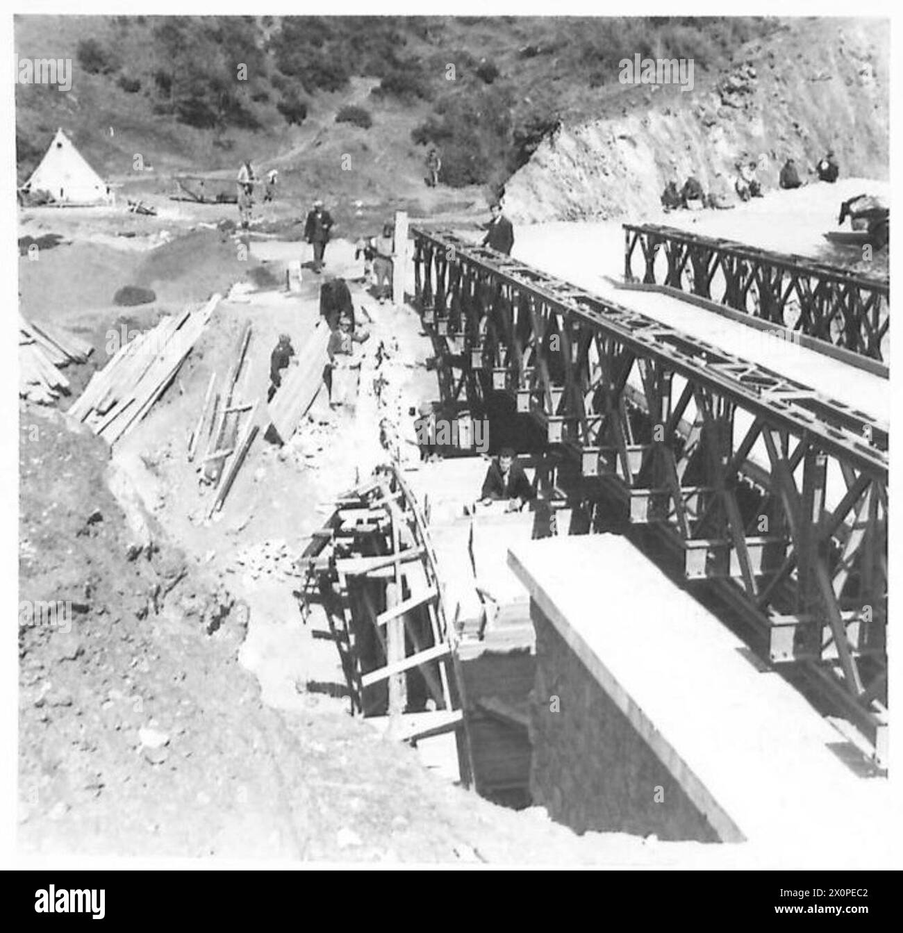 GREECE : REBUILDING OF COMMUNICATIONS - Greek labourers are work on a ...
