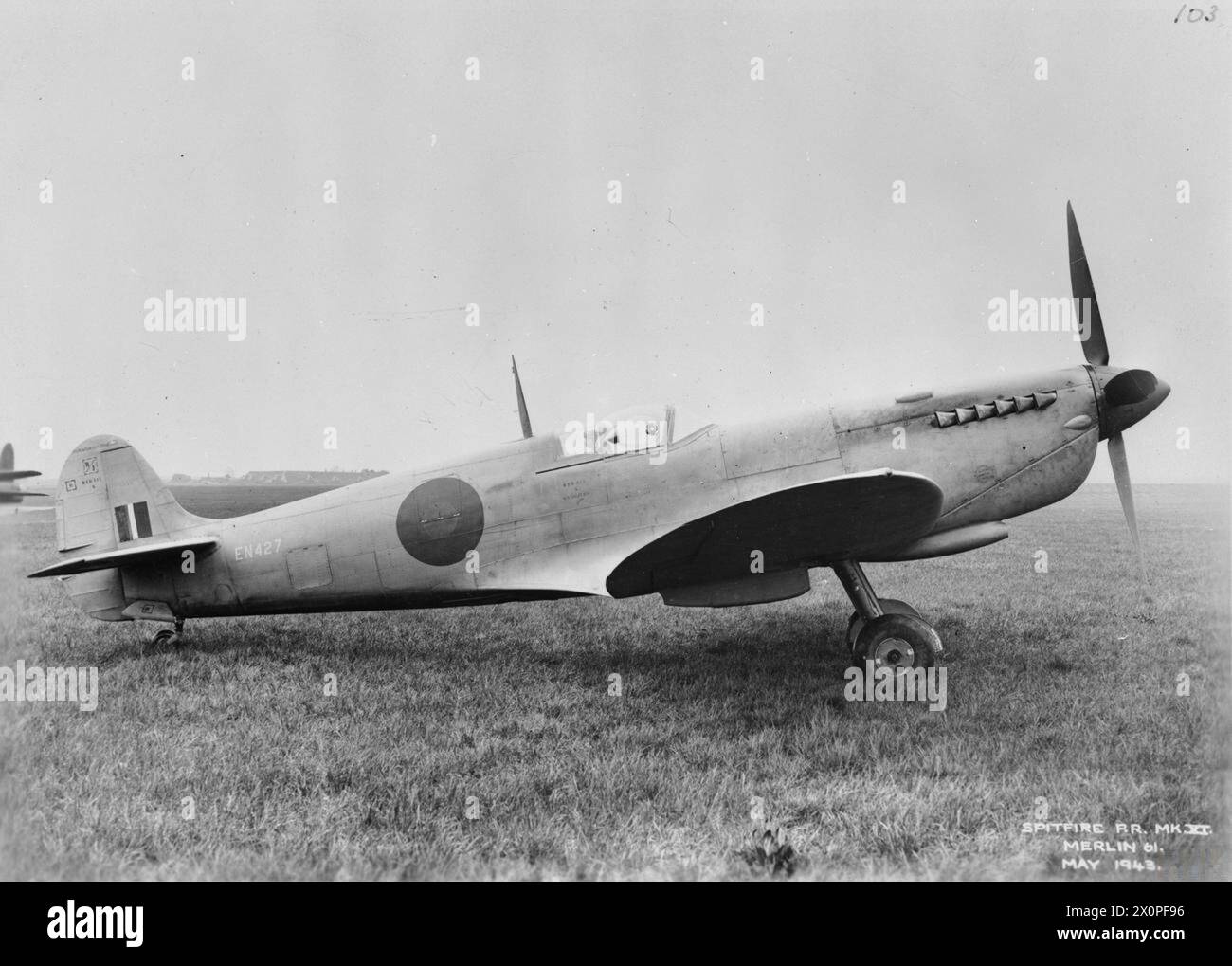 Ground view of the British Spitfire PR Mk.11 aircraft, EN427, used ...