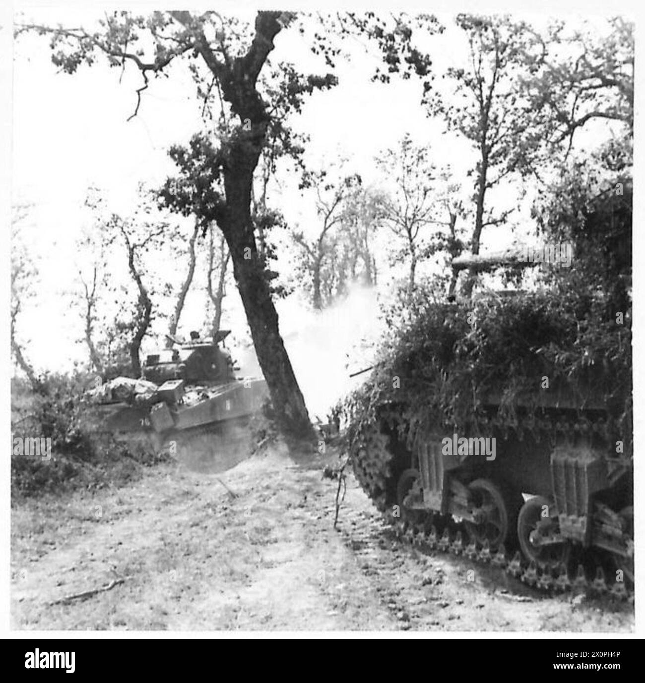 During the Cassino battle (1942-1946), British Sherman tanks advance to ...