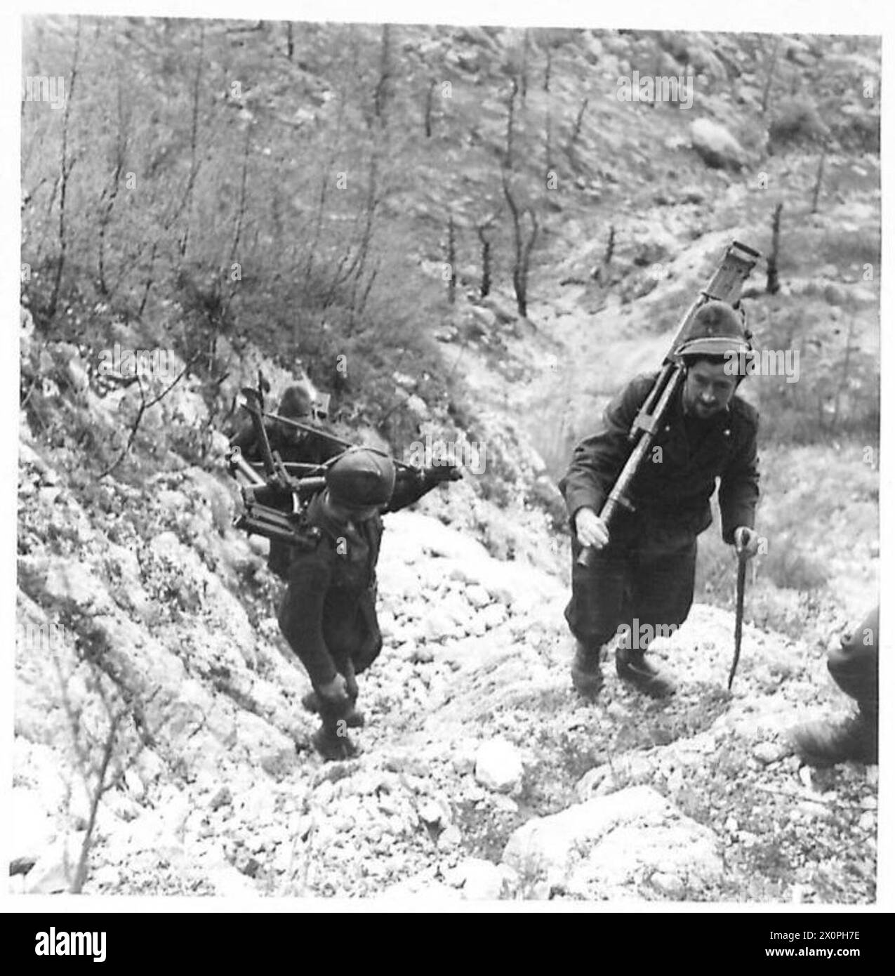 ITALIAN CORPS OF LIBERATION - A heavy machine gun is carried up the ...