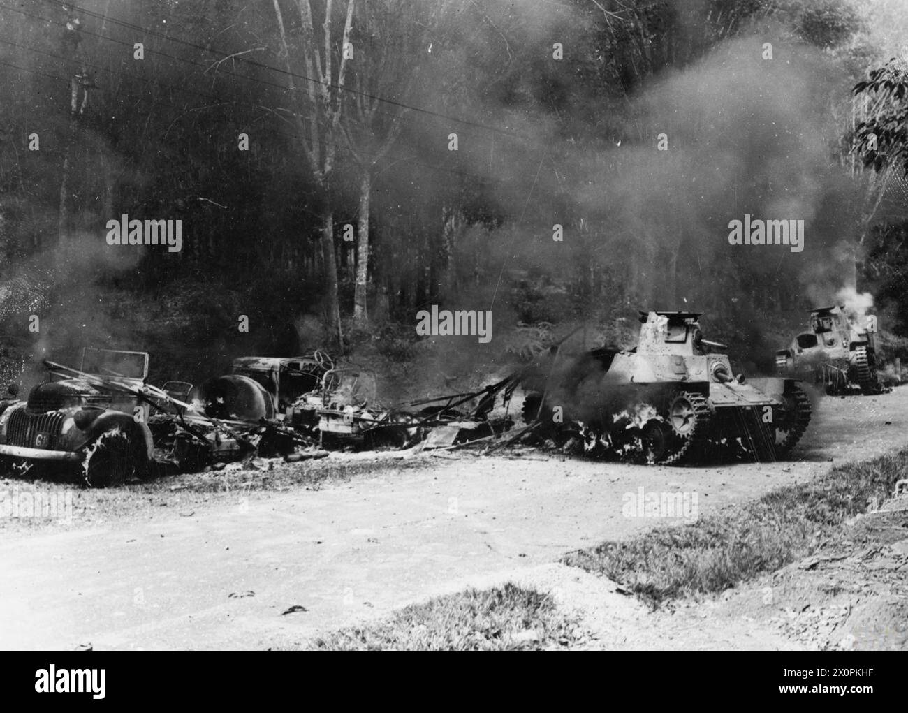 THE JAPANESE CONQUEST OF MALAYA, 1942 - Knocked-out Japanese Type 95 Ha ...