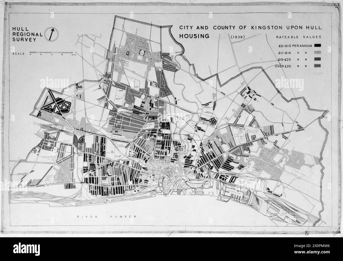 Map of Hull showing housing distribution by 1939 rateable value as part ...