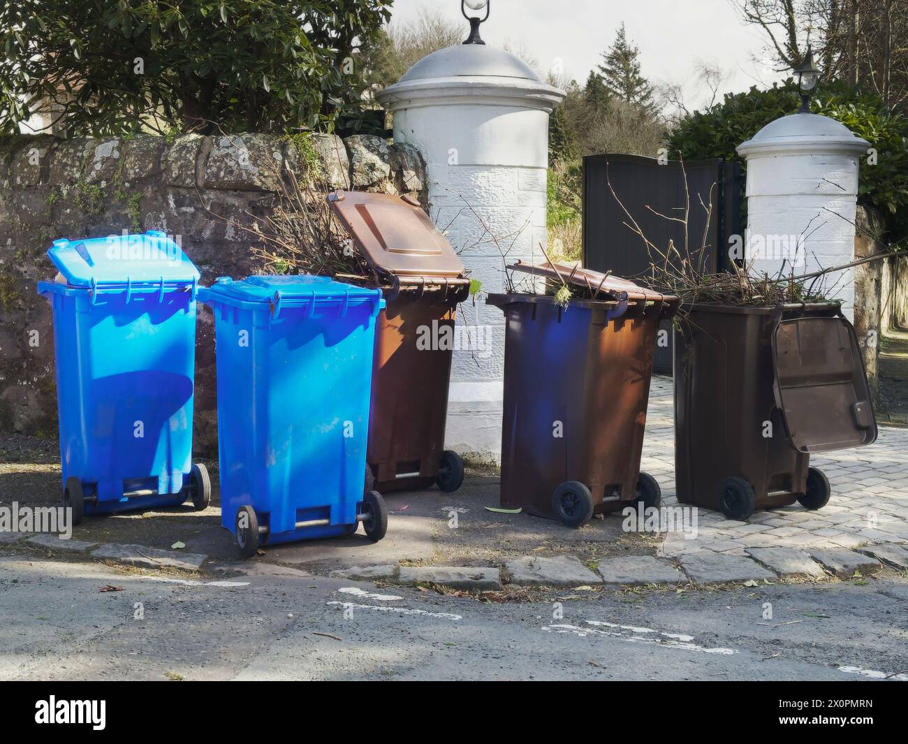 Wheelie bins in row segregated for recycling rubbish Stock Photo - Alamy