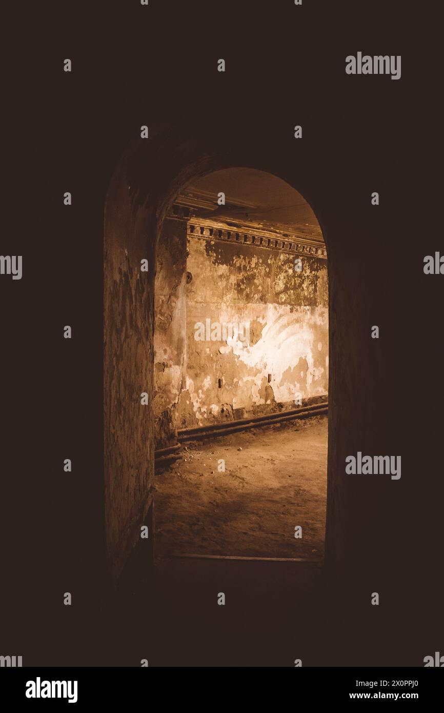 Corridor with vaulted ceiling in the basement of the old manor Stock ...