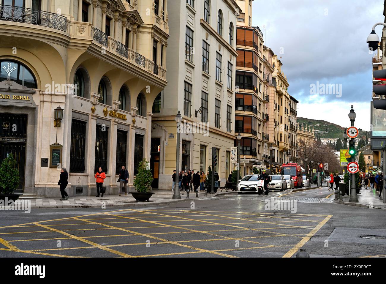 City main streets (Reyes Catolicos junction with C. Pavaneras), Granada ...