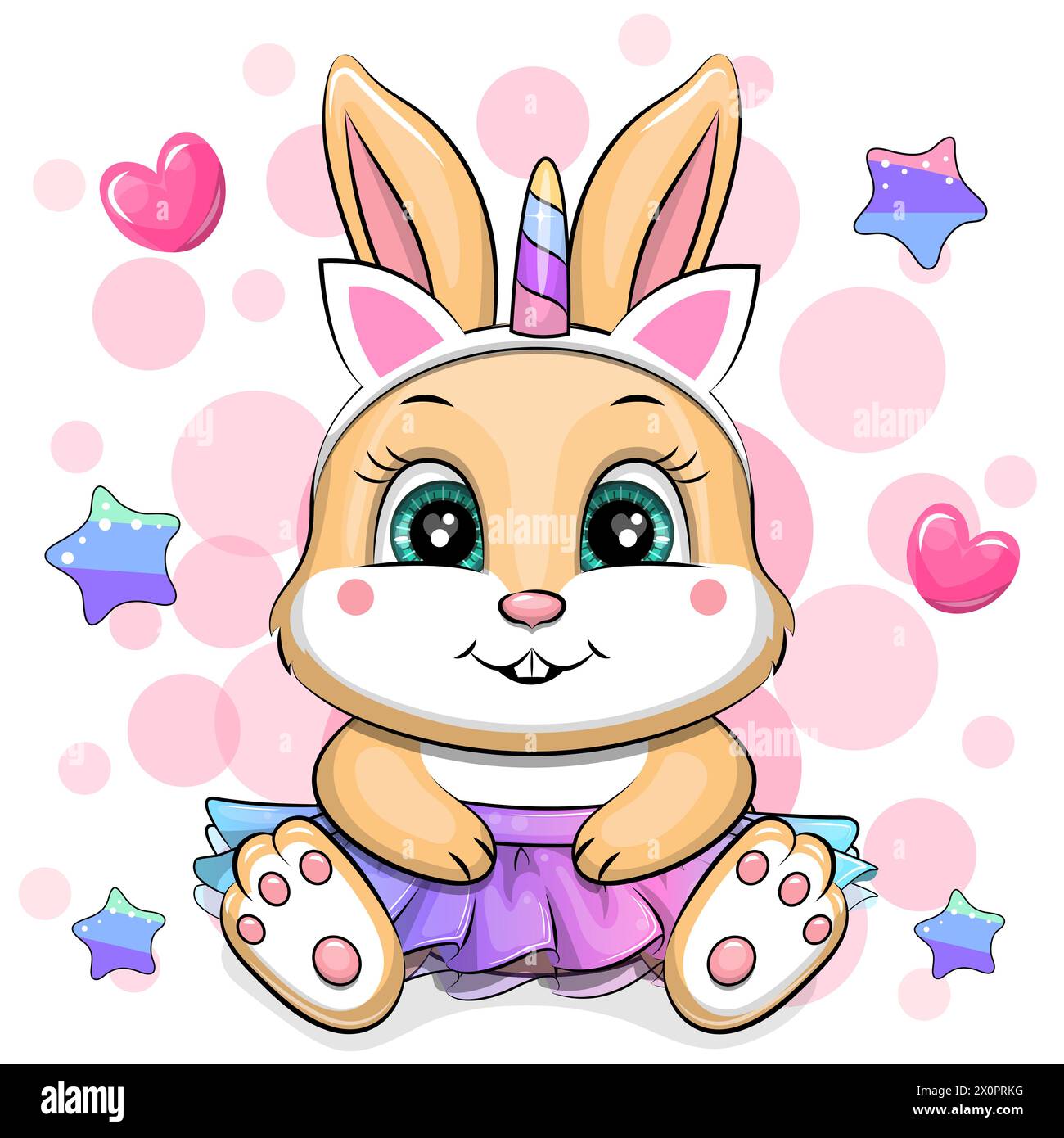Cute cartoon bunny wearing a rainbow skirt and a unicorn headband ...