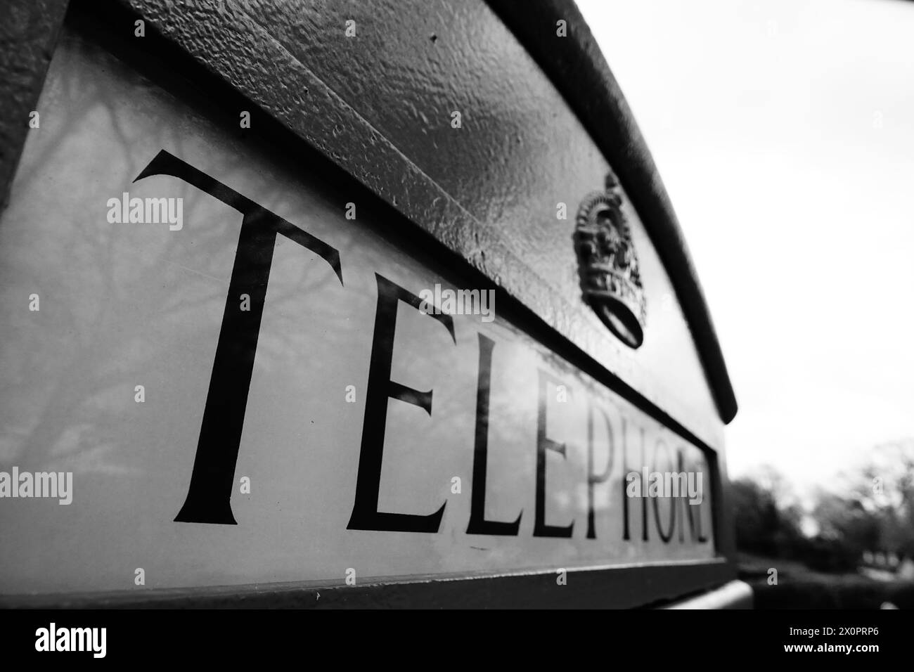 B&W Telephone Box Sign Stock Photo - Alamy