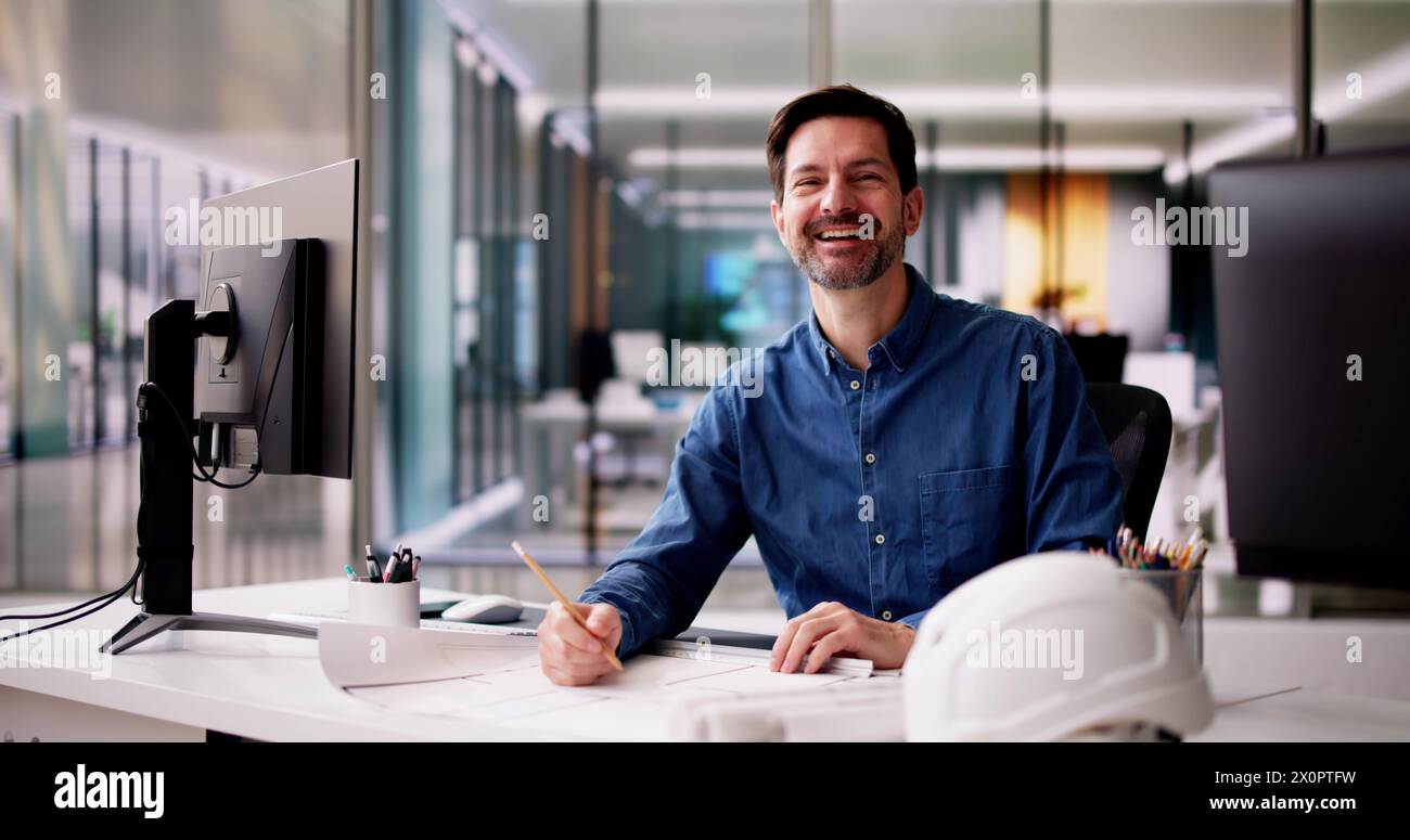 Civil Engineer Drawing Architecture Plan And Construction Design Stock ...