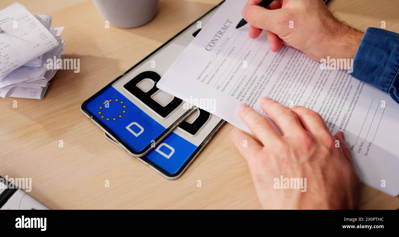 Car Registration Plate And Vehicle Document Paperwork At Dealership ...