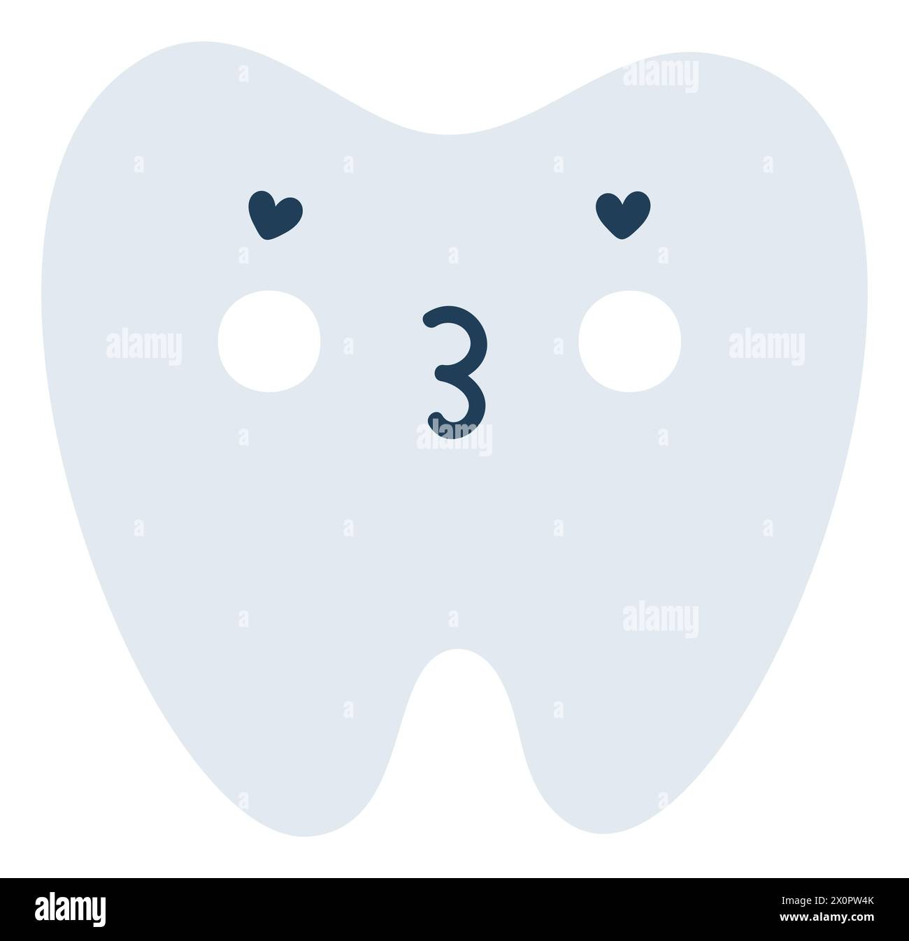 Gray tooth kiss Love Emoji Icon. Cute healthy tooth character. Object ...