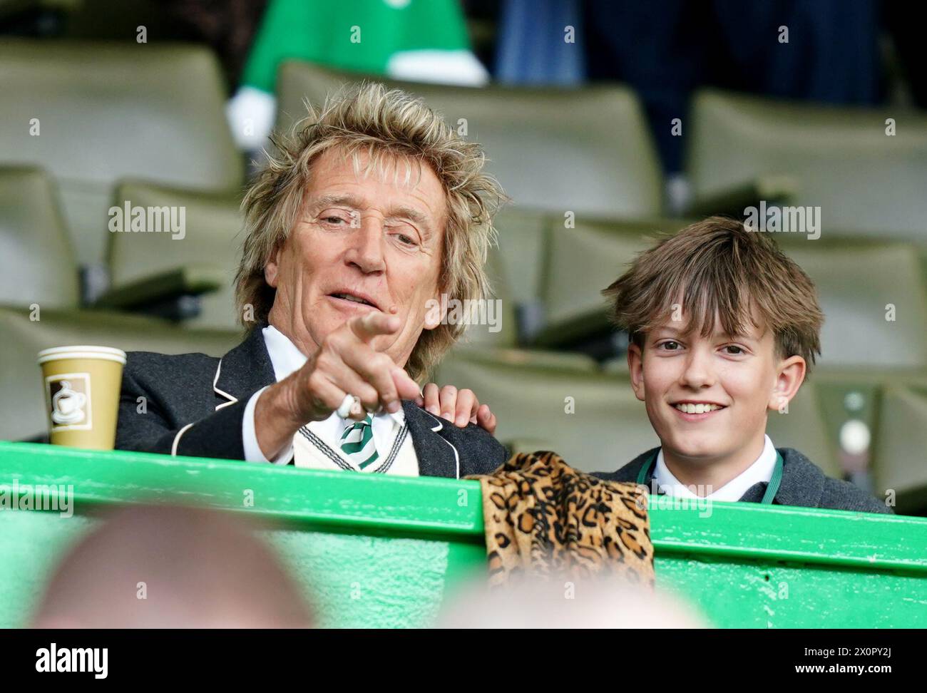 Rod Stewart (left) with his son as they attend the cinch Premiership ...