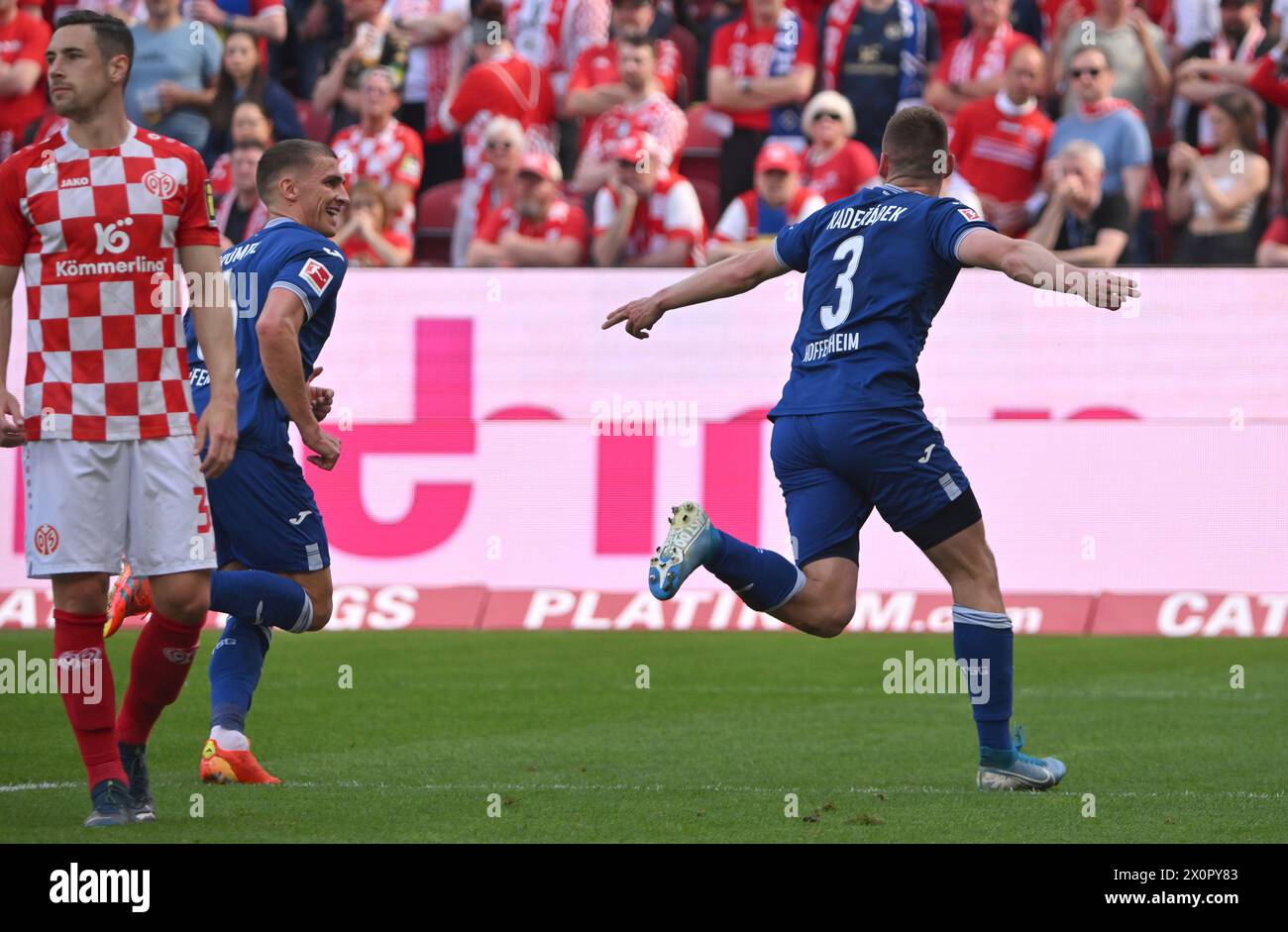Mainz, Germany. 13th Apr, 2024. Soccer: Bundesliga, FSV Mainz 05 - TSG 1899 Hoffenheim, Matchday ...