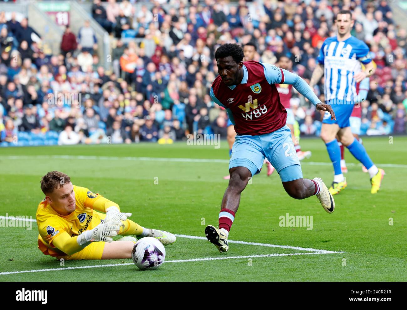 Burnley's David Datro Fofana has a shot saved by Brighton and Hove ...