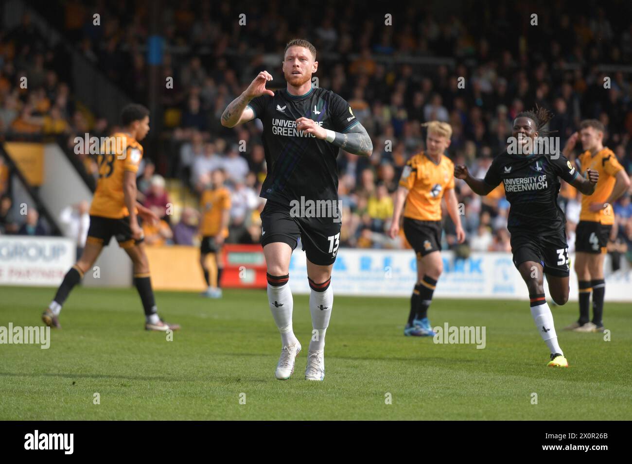 Cambridge, England. 13th Apr 2024. Connor Wickham celebrates scoring ...