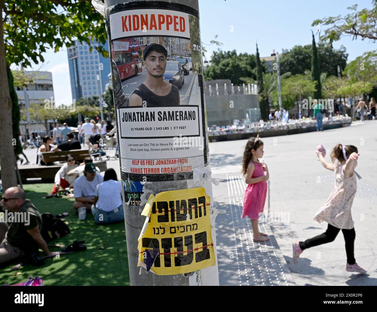 Tel Aviv, Israel. 13th Apr, 2024. People enjoy a sunny day near a ...