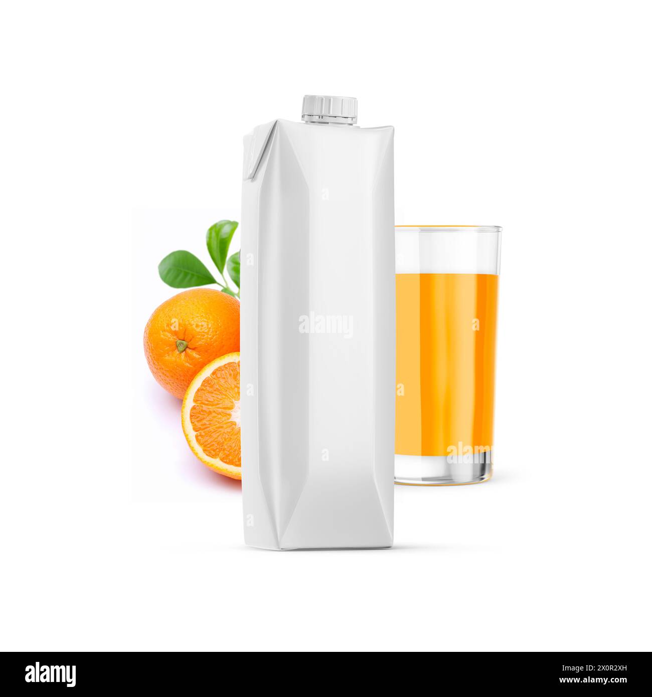 Orange Juice Carton Box Mockup with Glass and Fruits on Isolated ...