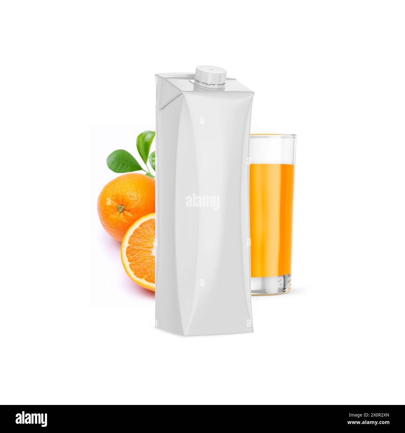 Orange Juice Carton Box Mockup with Glass and Fruits on Isolated ...