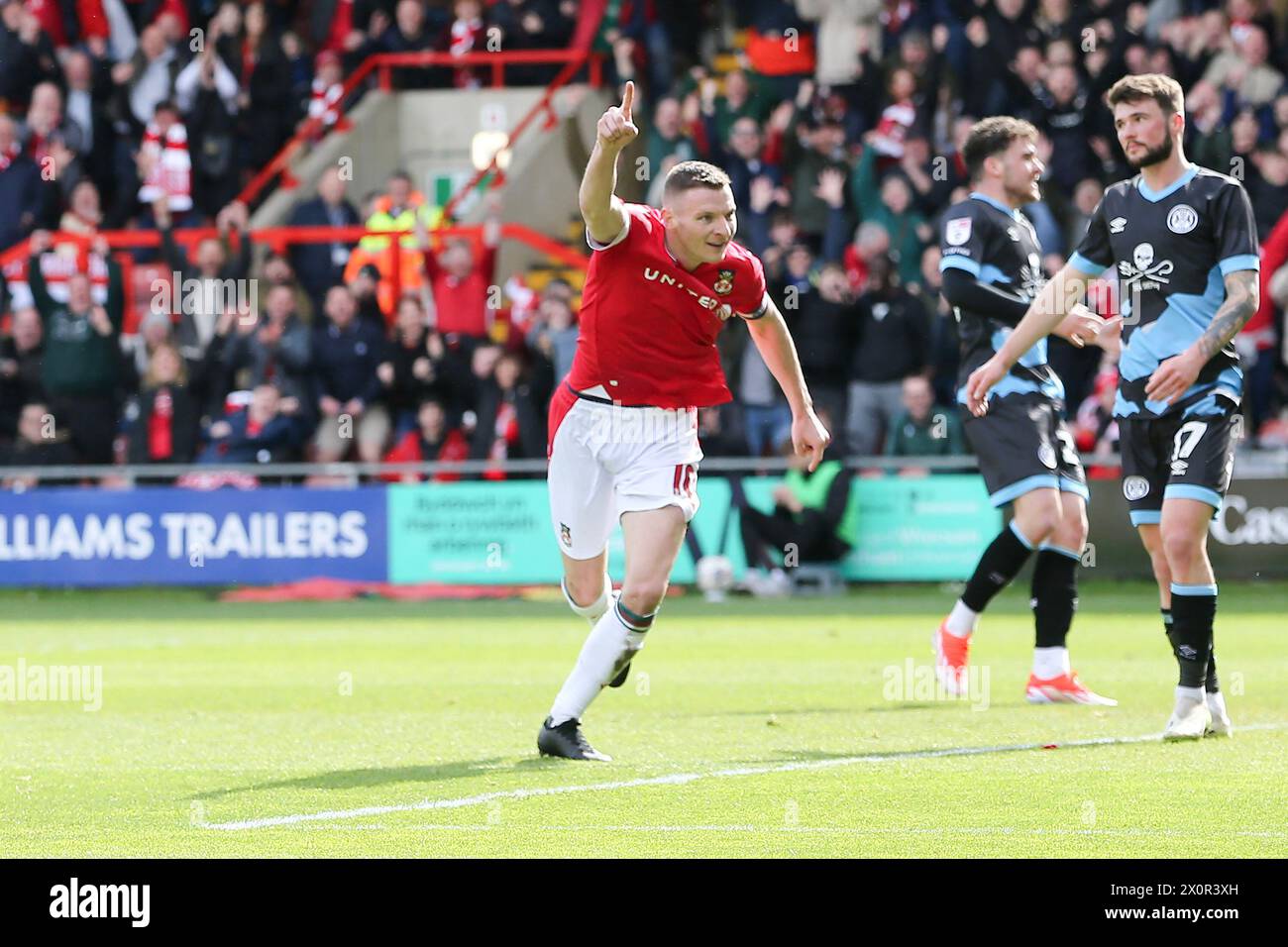Wrexham, UK. 13th Apr, 2024. Paul Mullin of Wrexham celebrates after ...