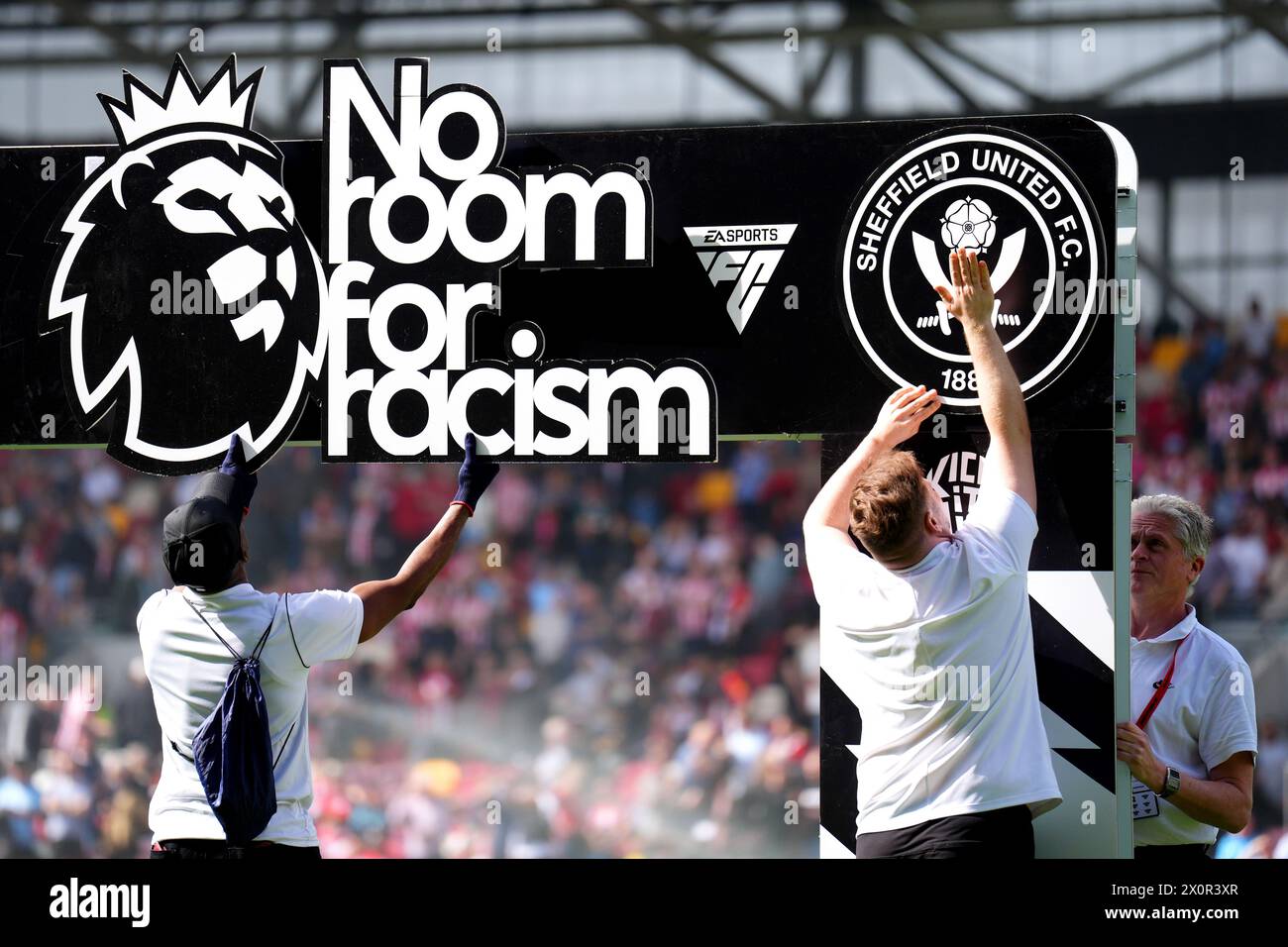 A Premier League and No room for racism branded board is placed on the ...