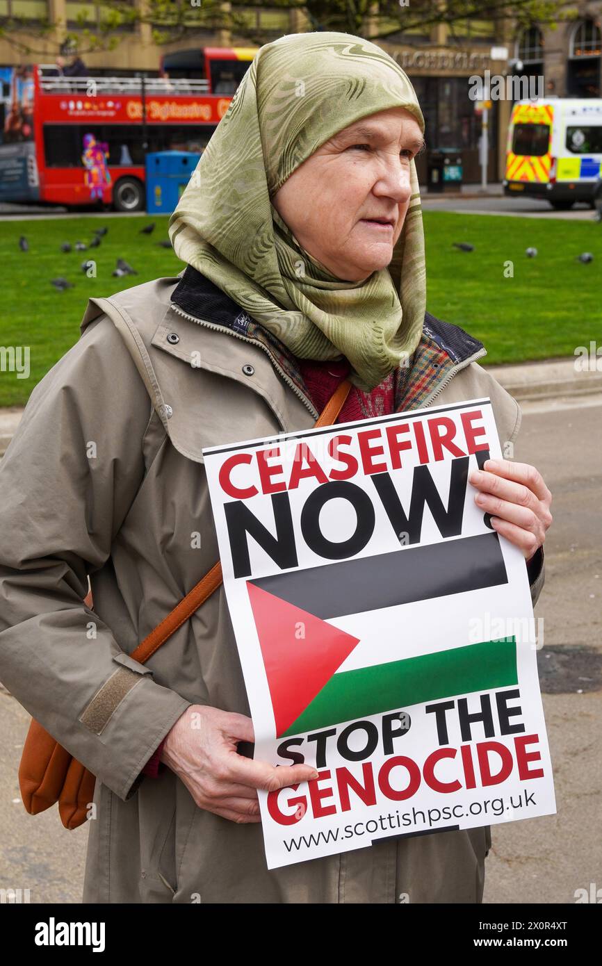 Glasgow, UK. 13th Apr, 2024. A small number of pro Palestine and anti ...