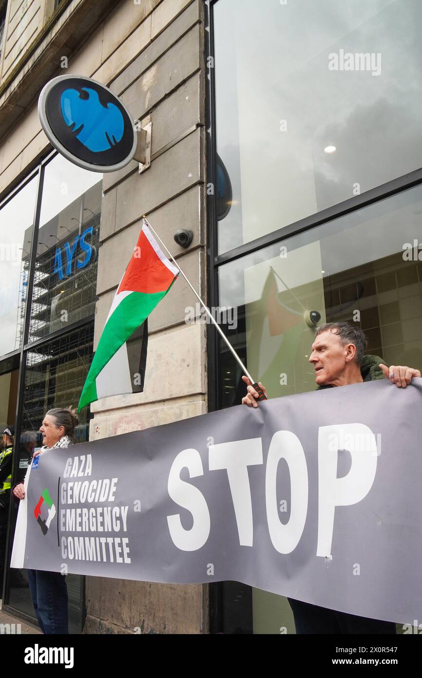 13 April 2024. Glasgow, UK. A small number of pro Palestine and anti ...