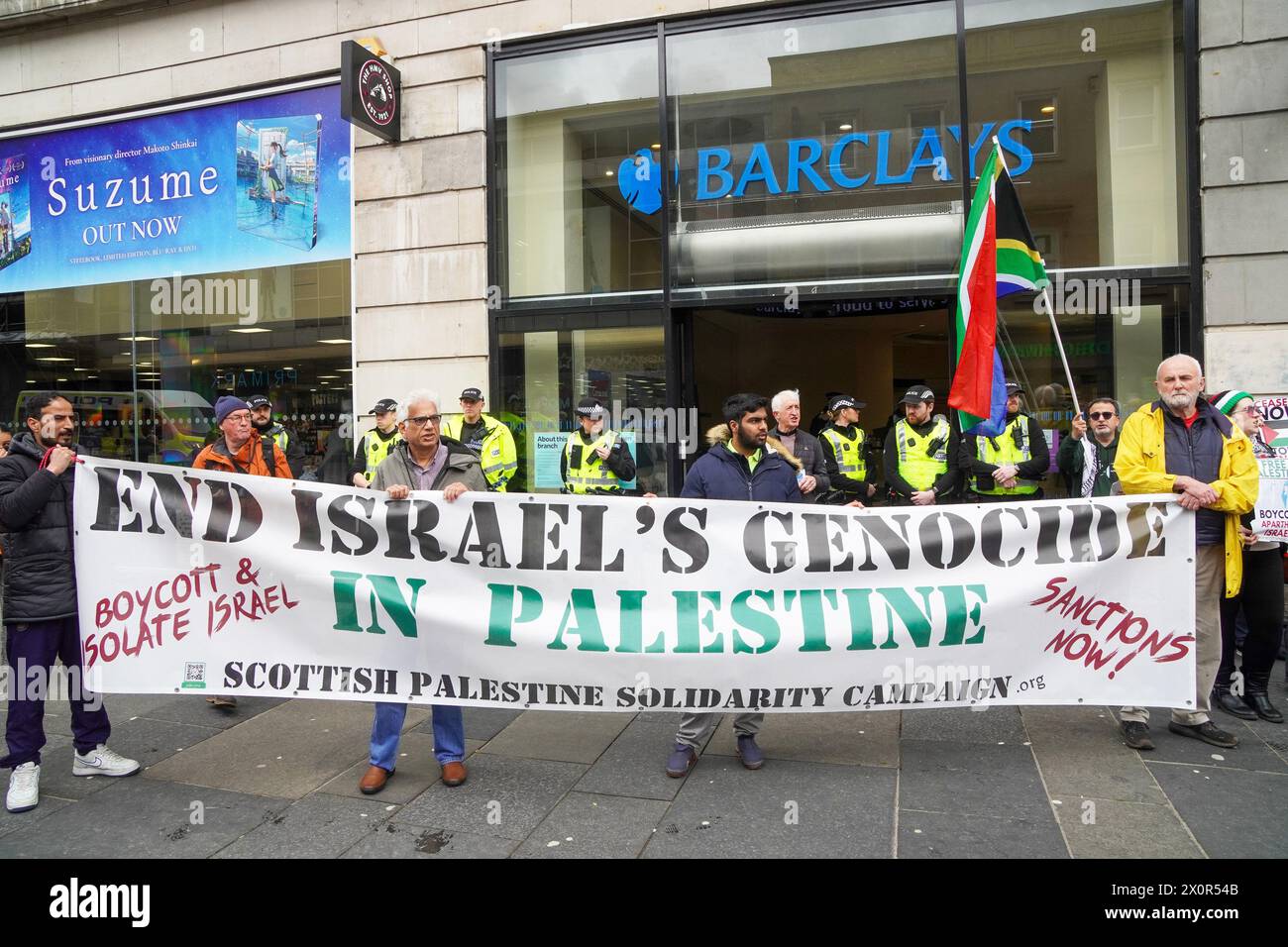 Glasgow, UK. 13th Apr, 2024. A small number of pro Palestine and anti ...